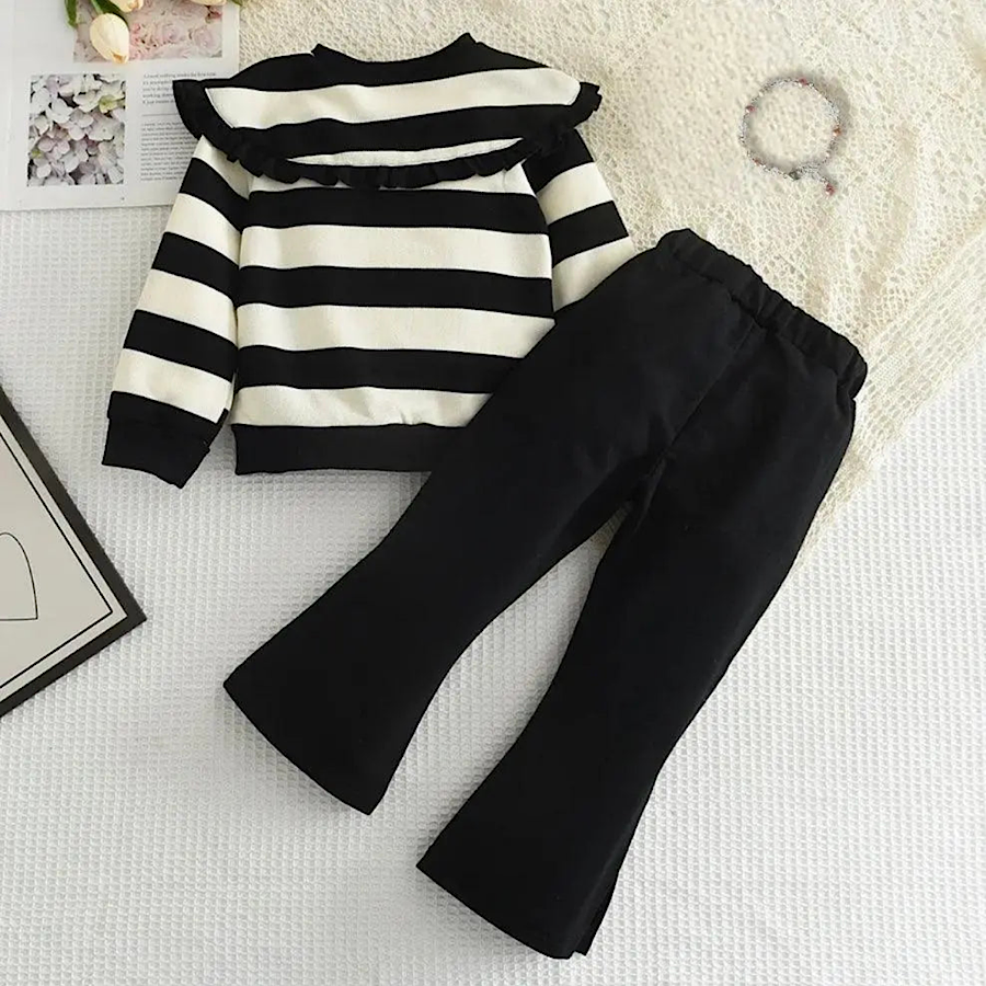 Toddler And Little Girls Spring Clothing Set Long Sleeve Striped Ruffle ...
